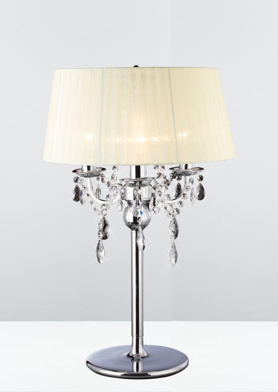 Diyas IL30062 Olivia Table Lamp With Ivory Cream Shade 3 Light Polished Chrome Crystal